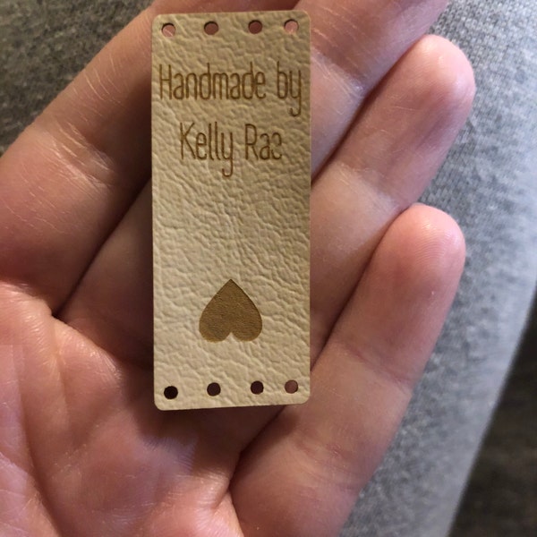 Personalised 20mm X 50mm Rectangle Centre Fold Foldable Faux Leather ...