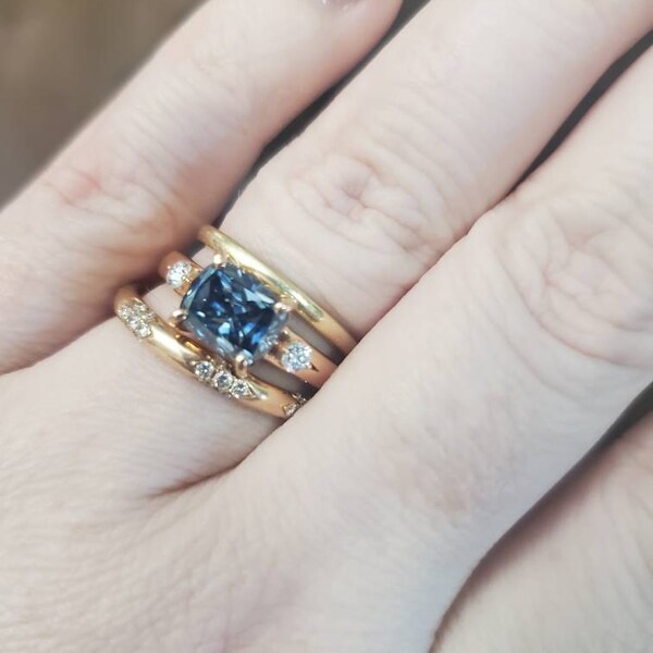 Bezel Set Moissanite Ring Three Stone Moissanite Engagement Ring 3.00 Ctw Cushion Moissanite ...