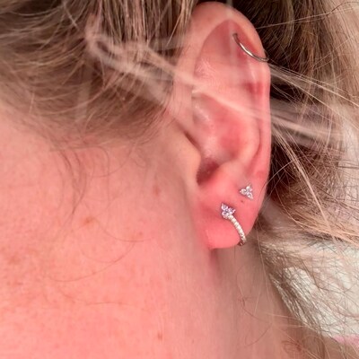 Pierced Earring Set Silver Stacking Earring Set Minimal Ear Stack for ...