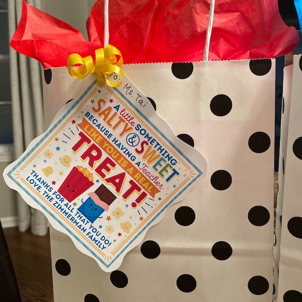 Popcorn Chocolate Gift Tag Salty Sweet Treat Thank You Staff Employee ...