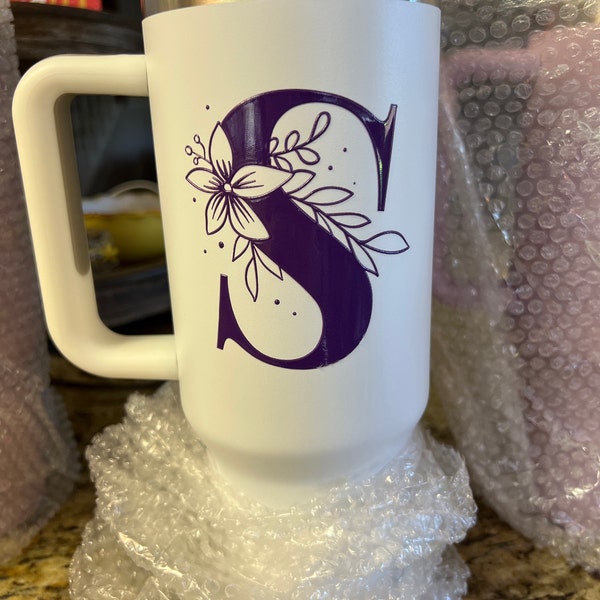 Custom 40oz Tumbler With Initial Name, Flower Initial Tumbler ...