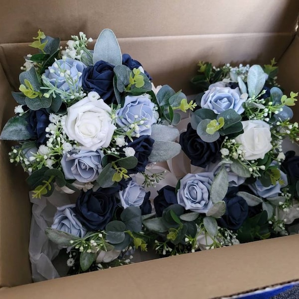 Dusty Blue Wedding Flowers - Dusty Blue Bridal Bouquet - Light Blue ...