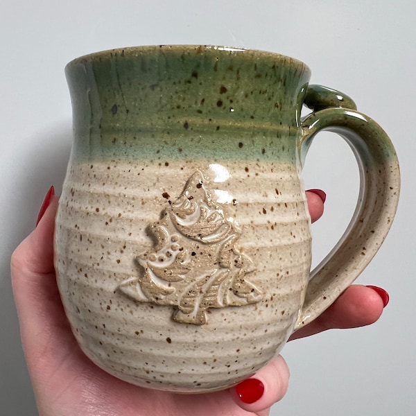 Winter Pottery Coffee Mug With Small Tree Decoration Hot Chocolate Cup ...