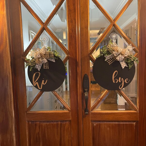 Hi Round Wood Door Hanger Door Sign Welcome Sign Home Decor Farmhouse ...