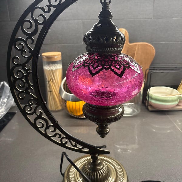 Vintage Turkish Moon Table Lamp With Cracked Glass - Exquisite Moroccan ...