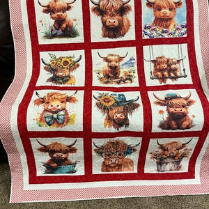 Baby Highland Cow Running Fabric Panel Square 4,5, 6, 8, 10, 12,14 ...