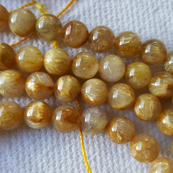 Natural Bright Golden Yellow Rutile Quartz 4mm 6mm 8mm Round Beads 15.5 ...