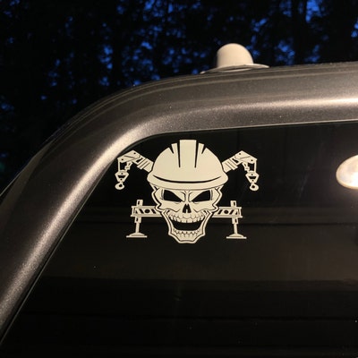 Crane Skull Construction Vinyl Decal Sticker Crane Operator Worker Site ...