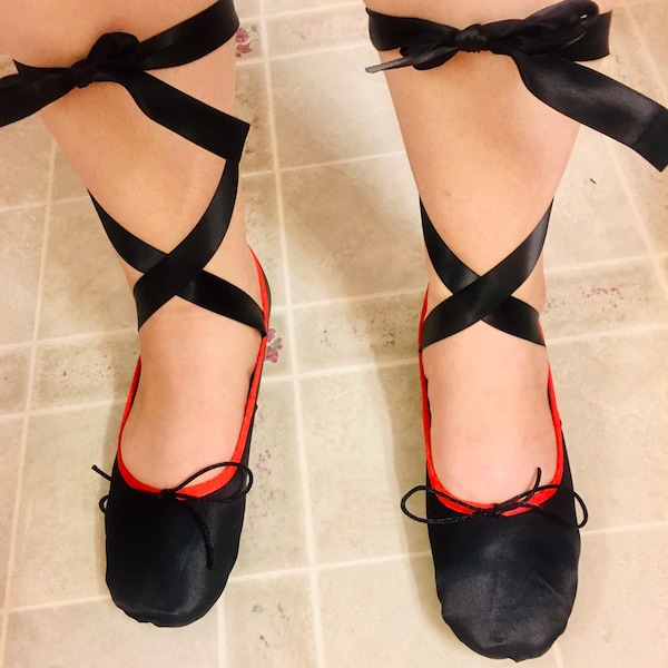 Black Satin Ballet Slippers Women's Ballet Shoes With Full Sole or ...