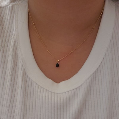 Collier fin pendentif pierre onyx noire / Collier femme minimaliste ...