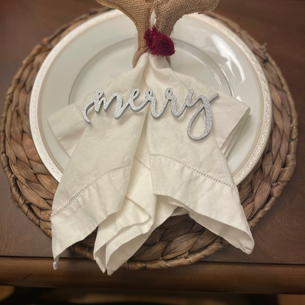 Merry Place Cards, Christmas Plate Cards, Christmas Wooden Word ...
