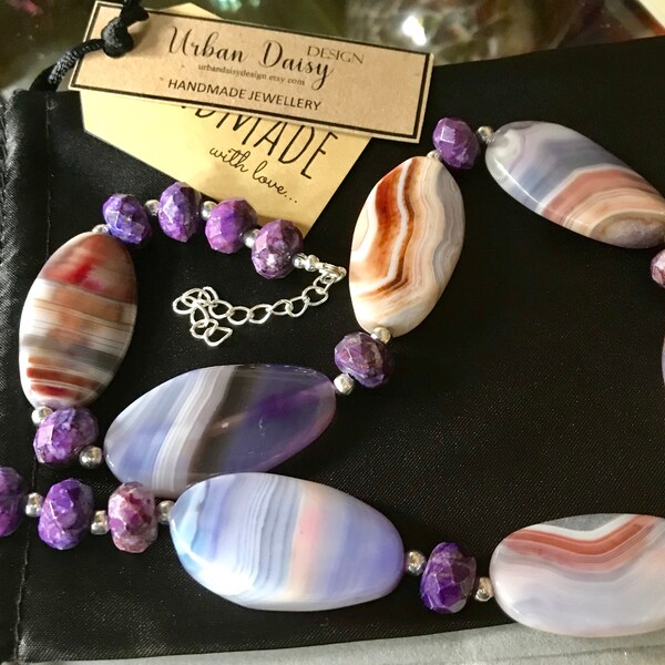 Large Blue Gemstone Necklace, Real Stone Statement Necklace, Lava Rock ...