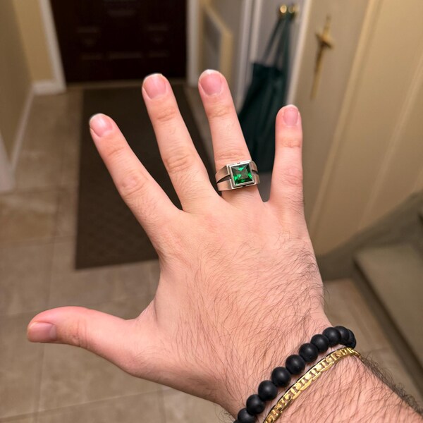 Unique Mens Pinky Signet Ring in Silver, Rectangle Solid Silver Pinky ...