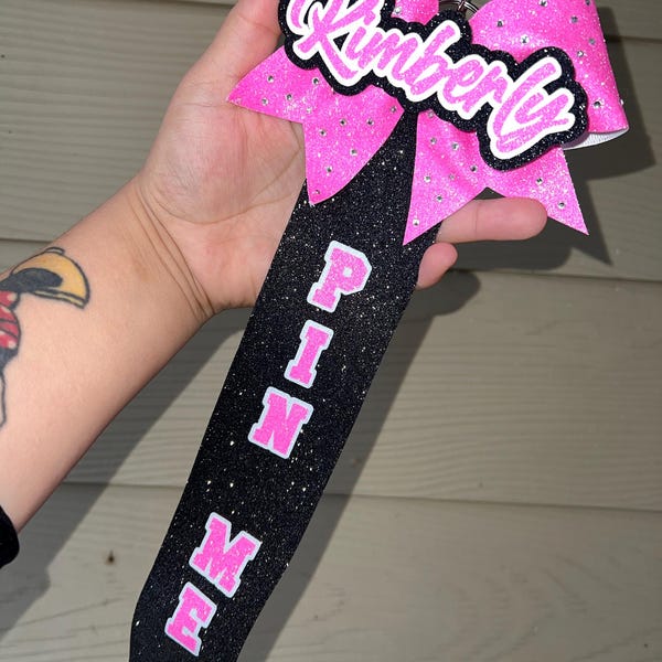 Pin Me Bow Bag Tag Cheer Pin Me Gift Competition Cheer Gift Hot Pink ...