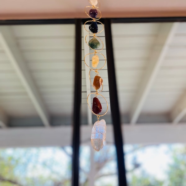 7 Chakra Crystal Gemstone Indoor Wall Hanger Hanging | Boho Home Decor ...