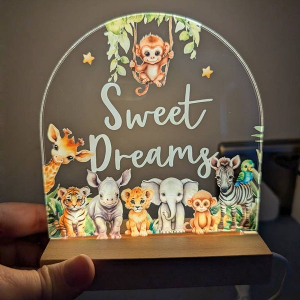 Personalised LED Animal Lamp, Kids Night Light Gift, Safari Jungle ...