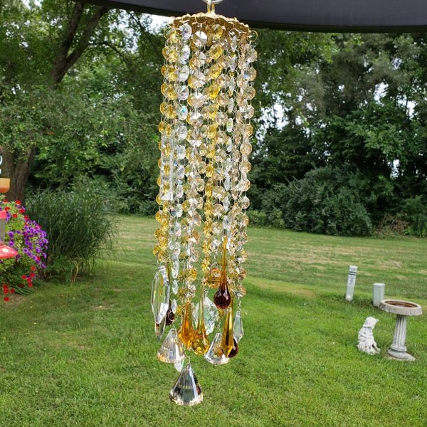 Topaz Purple Orange Crystal Wind Sun Chimes. Garden Art Patio Art ...