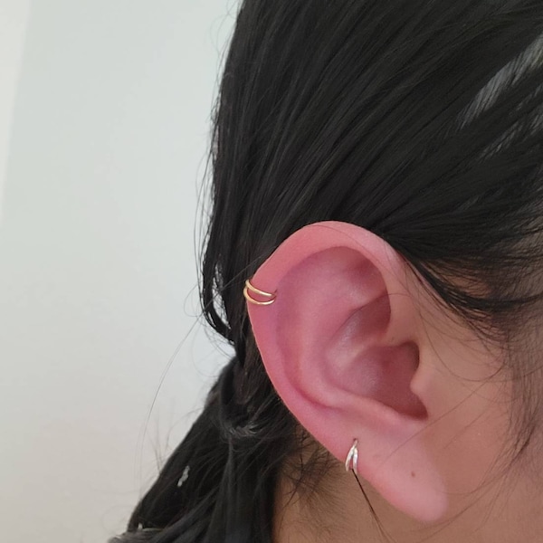 Double Helix Hoop, Sterling Silver Helix Piercing, Conch Hoop, Tiny ...