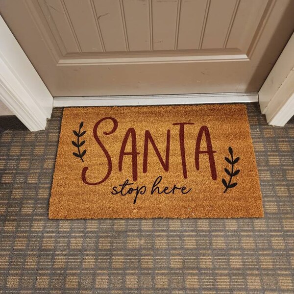 Santa Stop Here - Christmas Doormat, Winter Front Porch, Housewarming ...