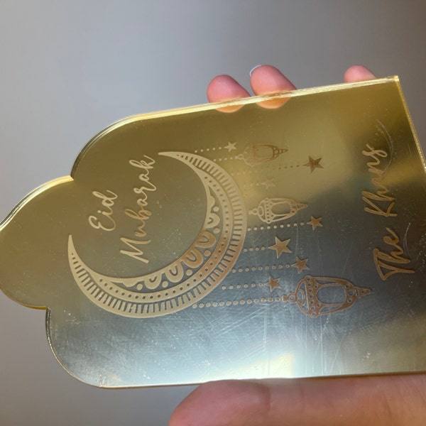 Eid Mubarak Personalised Mirror Decoration, Gold Engraved Family Name ...