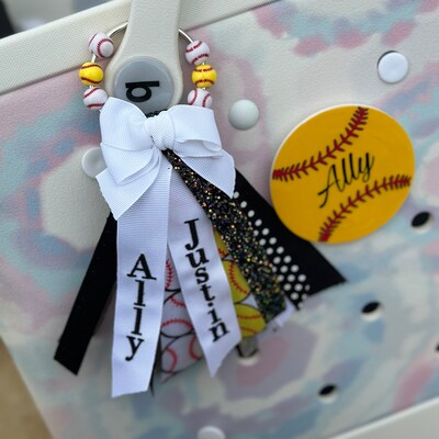 Cheer Ribbon Zipper Pull Charm With Pom Pom Tag, Embroidered Cheer Name ...