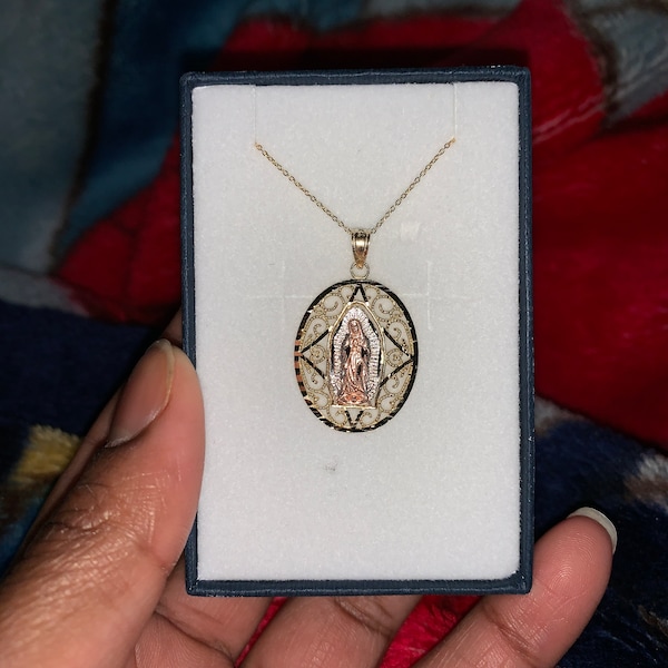 14k Solid Gold Our Lady of Guadalupe Necklace With Diamond Cut Finish ...