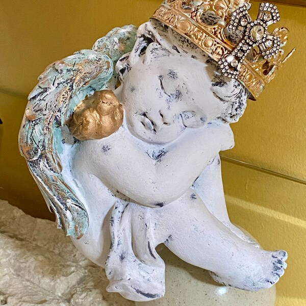 Cherub Holding Bird Crowned Cherub Cherub With Crown Winged Cherub ...
