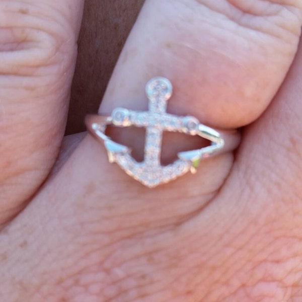 Anchor Ring With Simulated Diamonds // Anchor Ring // Silver Ring ...