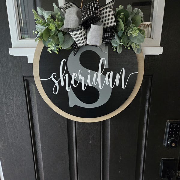 Front Door Decor | Last Name/initial | Monogram Wreath | Door Hanger ...