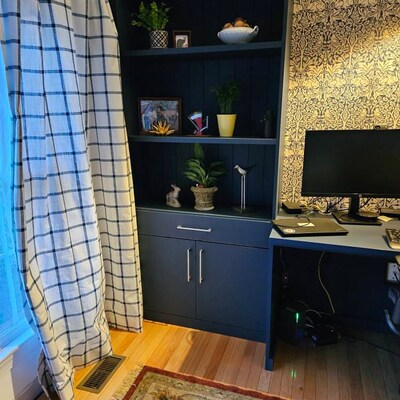 Blue Plaid Slub Rod-pocket Curtains Denim Blue Buffalo Check Curtains ...