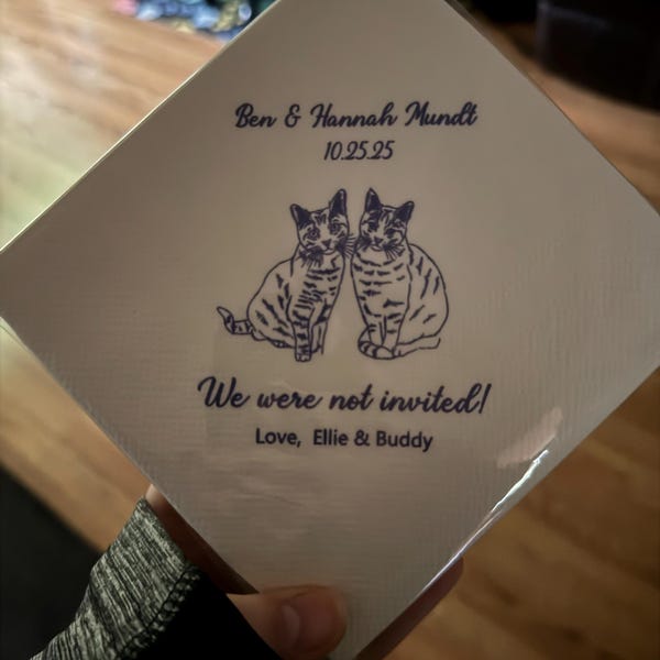 Custom Illustrated Cat Wedding Napkins,custom Pet Engagement Napkins ...