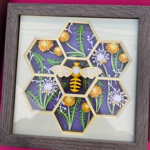 3D Bee Shadow Box SVG Layered Dandelions SVG, Spring Shadow Box, Honey ...