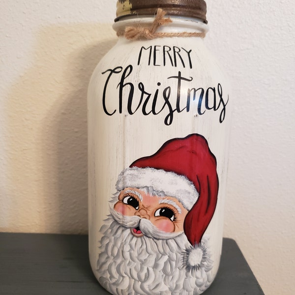 Merry Christmas Santa Mason Jar, Christmas Mason Jar, Santa, Hand ...