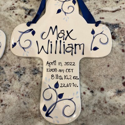 Personalized Baptism Cross With Flowers in Pink and Coral for - Etsy