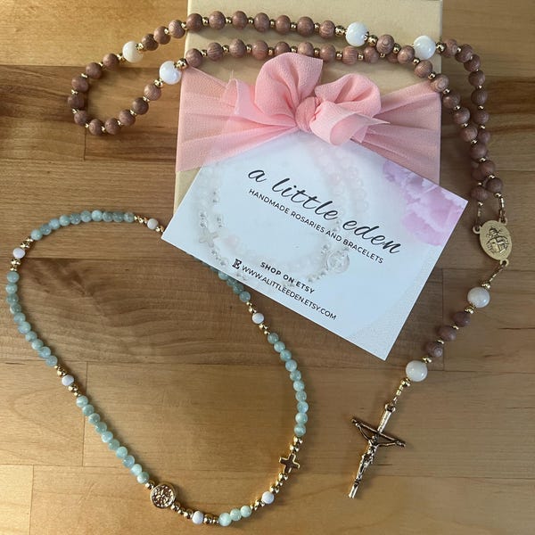 Modern White Catholic Rosary - Gold - Catholic Rosary - Gemstone Rosary ...