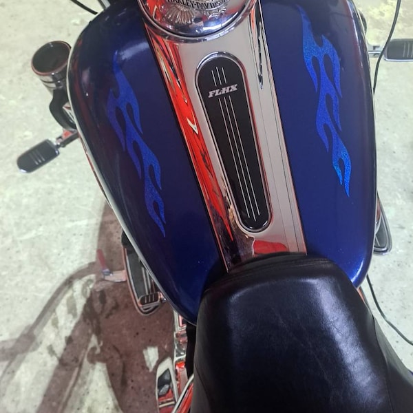 Set of 4 Blue Flames Holographic Glitter Decals, Retro Fire Motorcycle ...