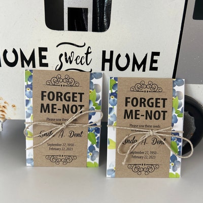 Personalized Memorial Forget-me-not Seed Packets With Blue Floral Wrap ...