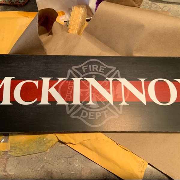 Firefighter Name Sign, Firefighter Decor, Family Name, Fireman Decor ...