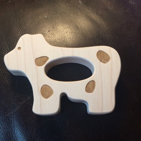 All Natural Personalized Cow TEETHER - an Organic Wooden Teething Toy ...