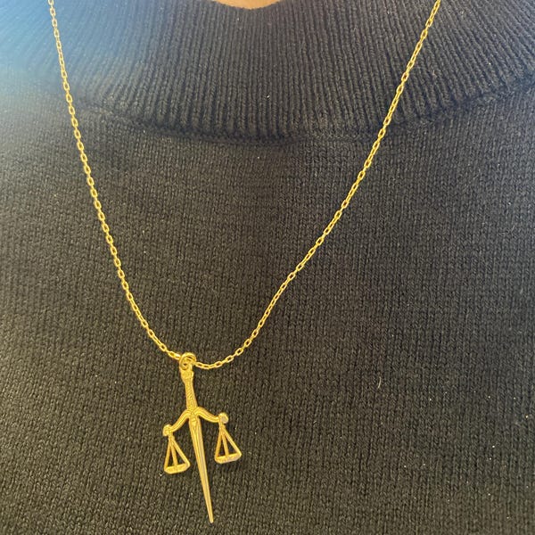 14K Gold Plated Dagger of Justice Libra Zodiac, Handcrafted Jewelry ...