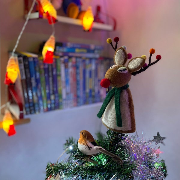 Sassy Rudolph Topper - Reindeer - Needle Felt - Christmas Tree Topper ...