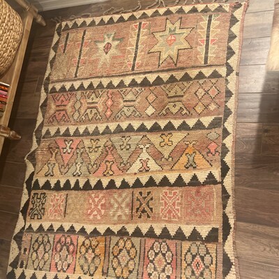 Beige and White Checkered Rug, Moroccan Checkered Rug, Beige Area Rug ...