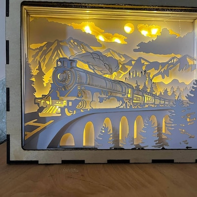 Old Train 1 Shadow Box Files, Paper Cut Light Box Template Files ...