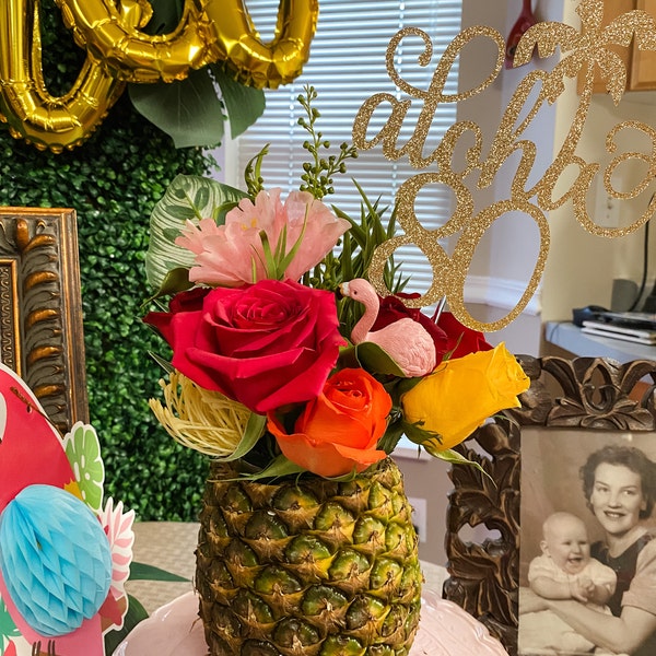 Aloha 80 Cake Topper, Happy 80th Cake Topper, Aloha Topper, Luau Cake ...