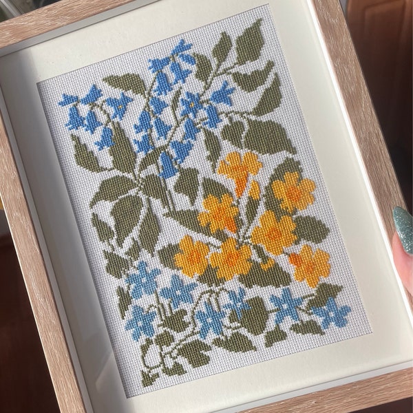 Cross Stitch Pattern Modern Flower Abstract, Tropical Bird, Easy X ...