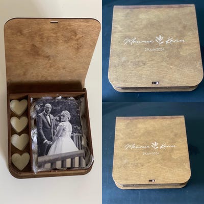 4x6 Wedding Photo Box and USB Flash Drive 3.0 Wooden Photo Box for ...