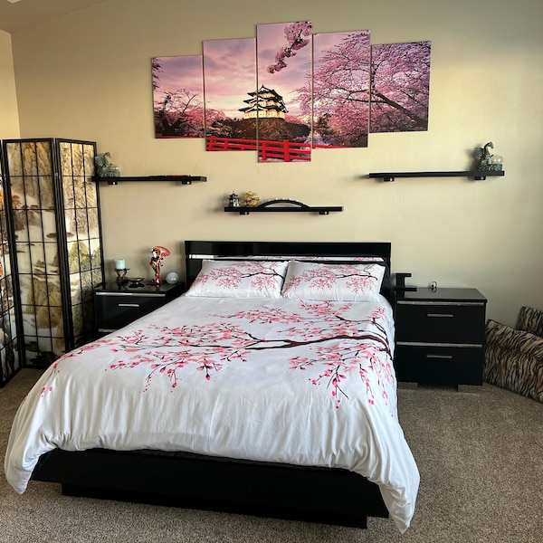 Cherry Blossom Japanese Garden Wall Art Framed Canvas Prints, Sakura ...