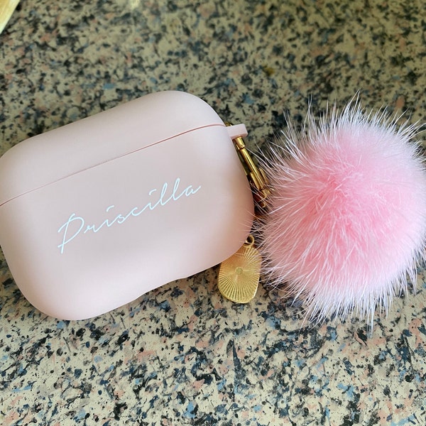 Custom AirPod Pro Case With Pom Pom Keychain,pink Airpods Case,silicone ...