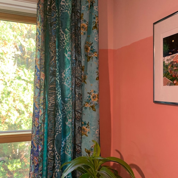 Vintagecotton Velvet Coral Orange Color Bird Print Luxury Curtain ...