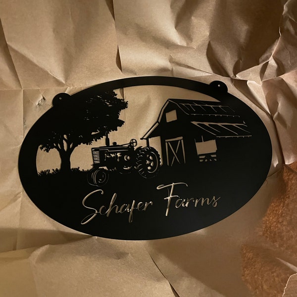 Personalized Tractor and Barn Metal Sign, Family Farm Sign ...